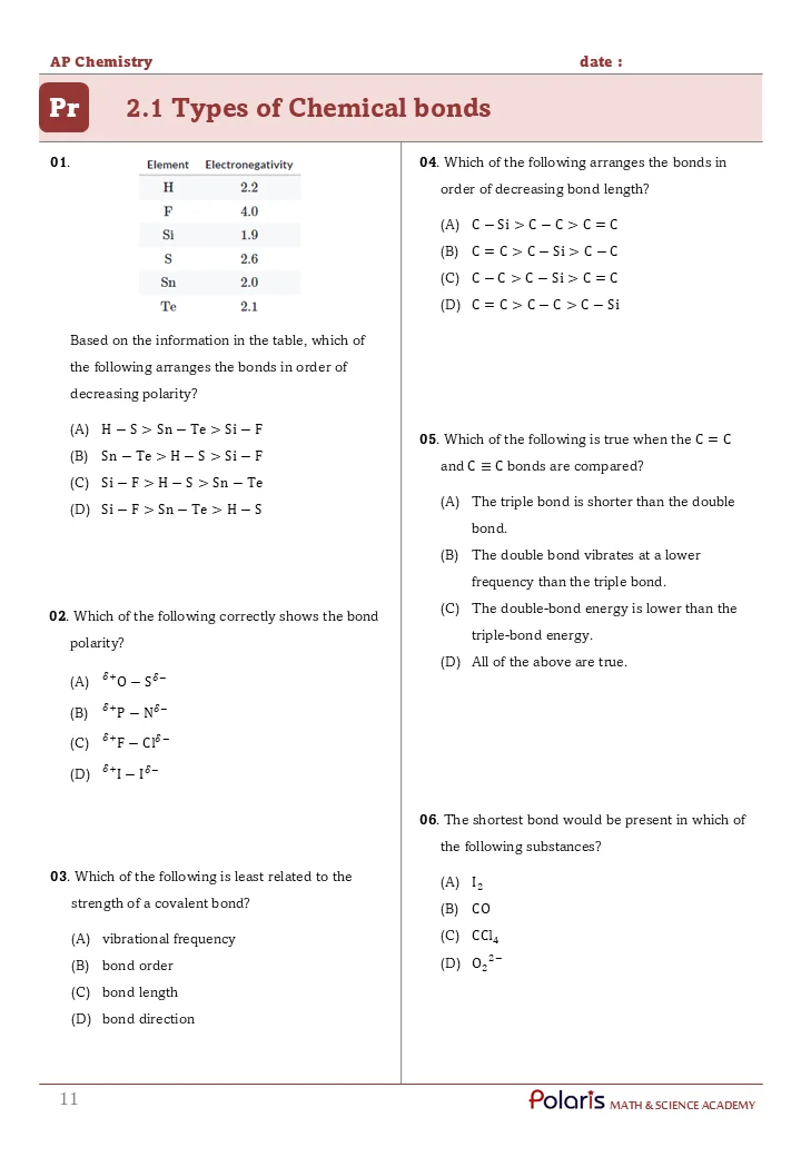AP Chemistry Prep Note Unit 2 - 크몽