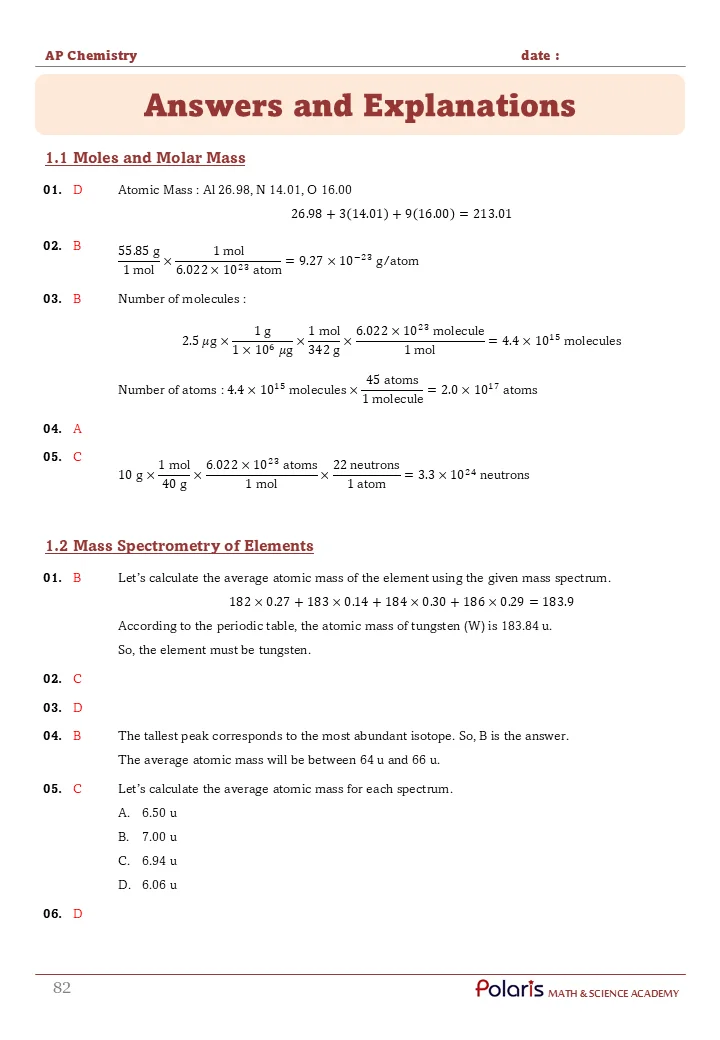 AP Chemistry Prep Note Unit 1 - 크몽