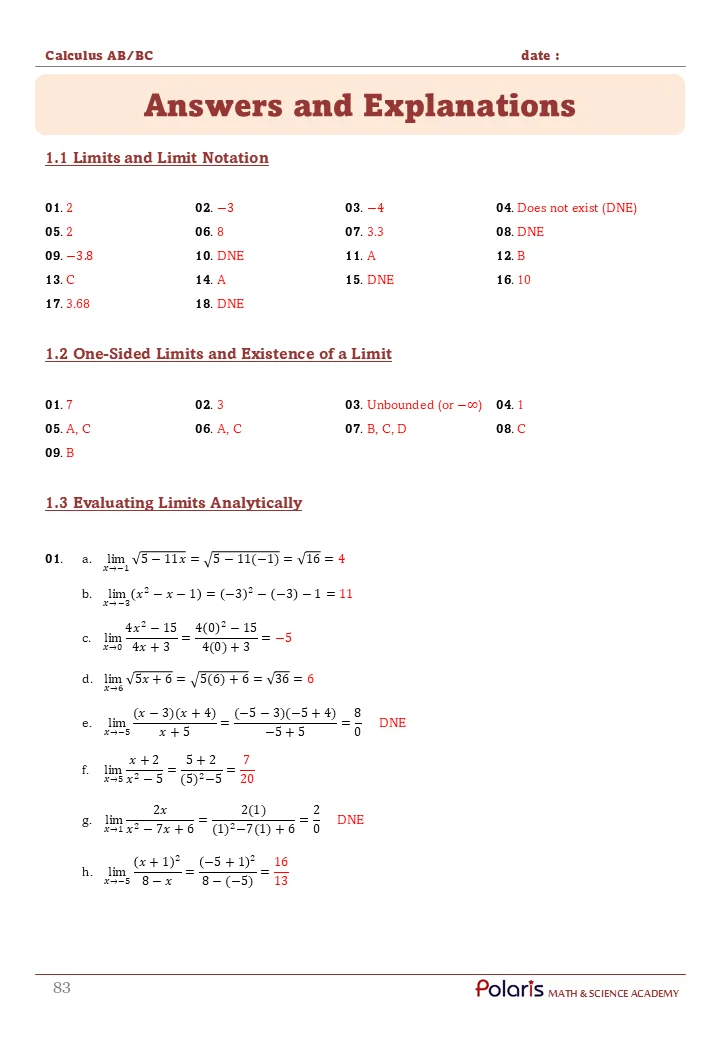 AP Calculus Prep Note Unit 1 - 크몽