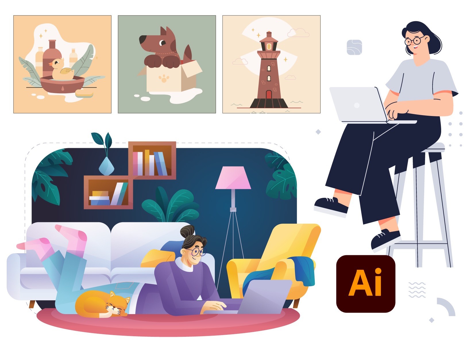 삽화 캐릭터 UI 아이콘 모션/인포 일러스트 제작합니다 - 크몽