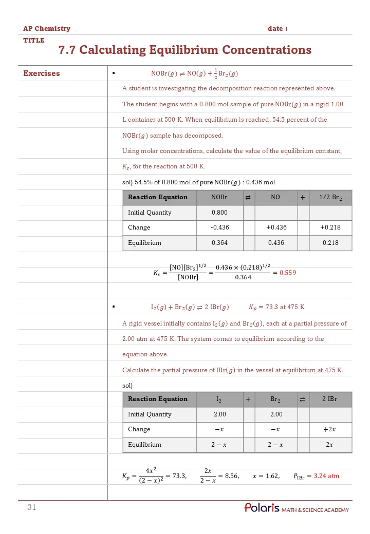 AP Chemistry Prep Note Unit 7 - 크몽